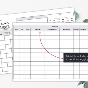 Fever Tracker | Printable Chart to Log Fever Symptoms Severity ...