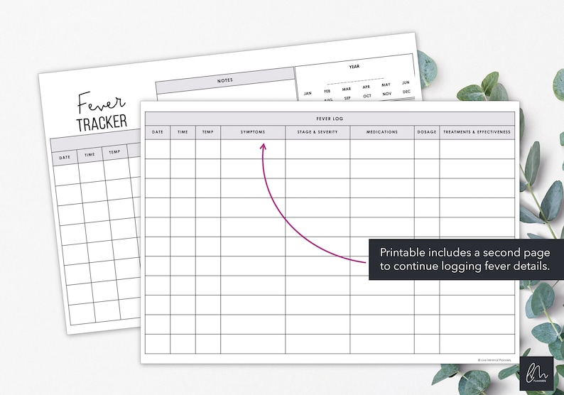 Fever Tracker | Printable Chart to Log Fever Symptoms Severity ...