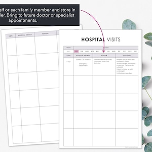 Hospital Visit Chart | Monthly or Annual Hospital History Printable ...