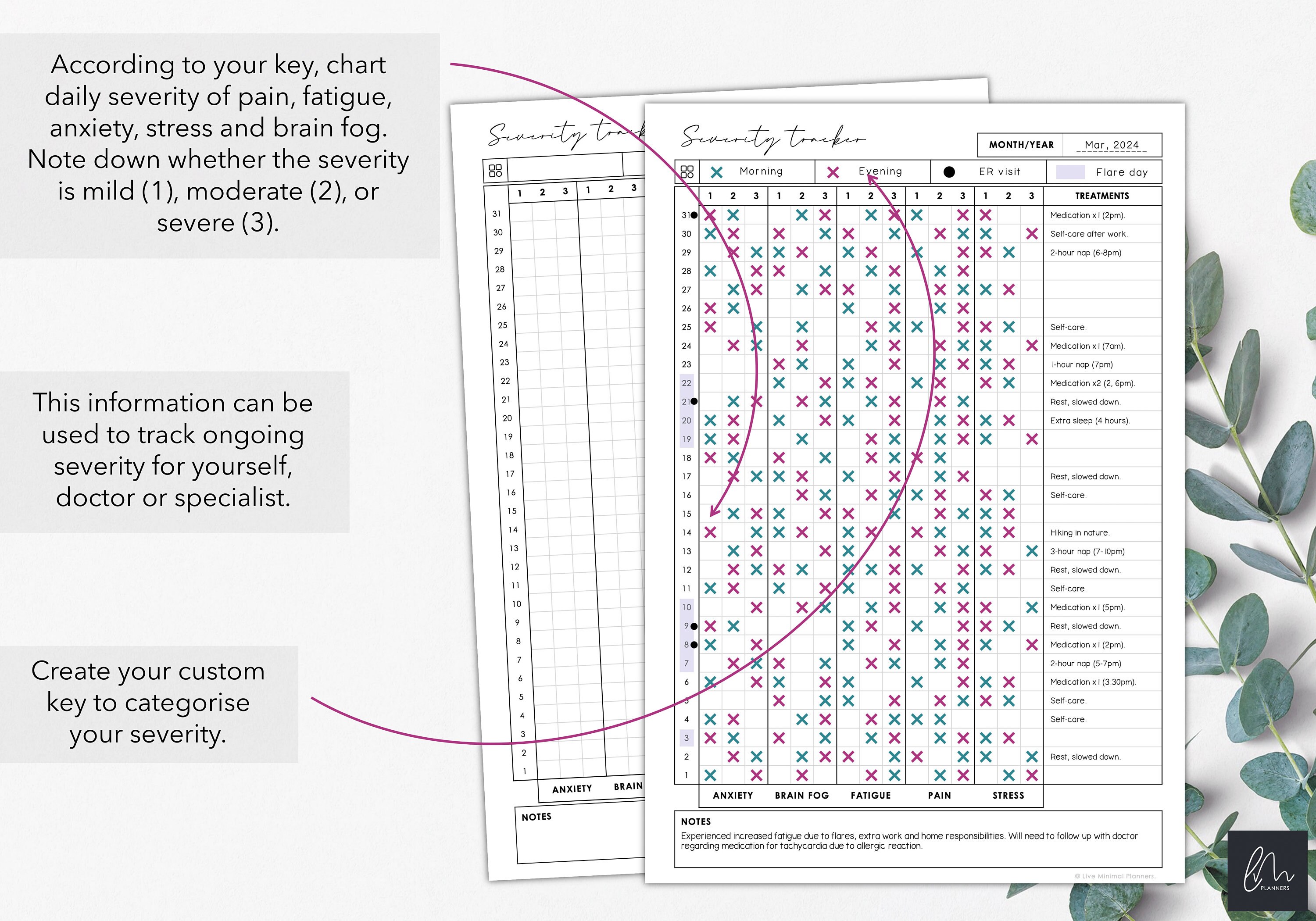 Printable and Fillable Vertical Monthly Severity Tracker to Chart Pain ...