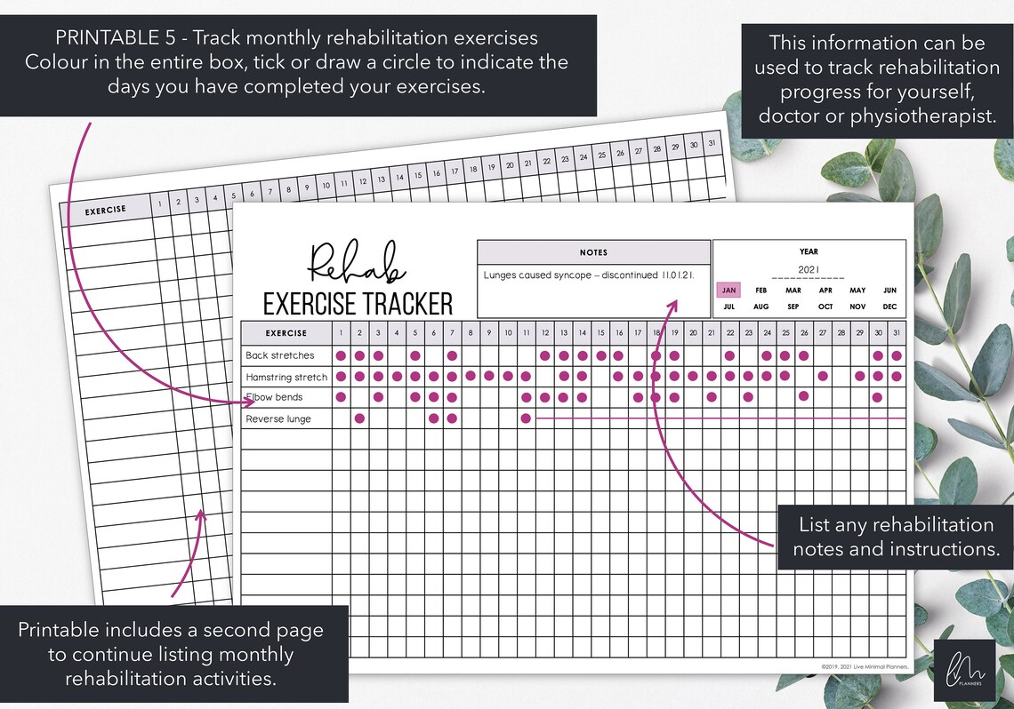 Exercise Rehabilitation Goals & Trackers Physiotherapy - Etsy