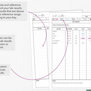 Printable and Fillable Medical Test Log or Lab Results Tracker, Chart ...