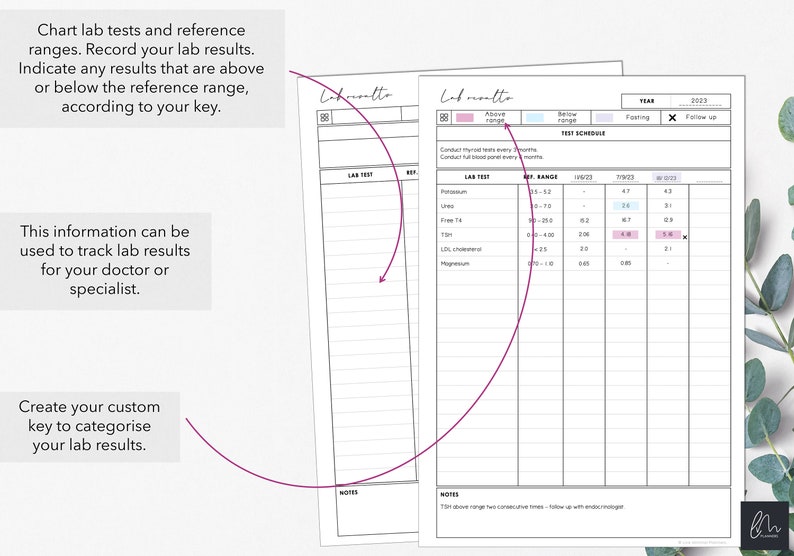 Printable and Fillable Medical Test Log or Lab Results Tracker, Chart ...