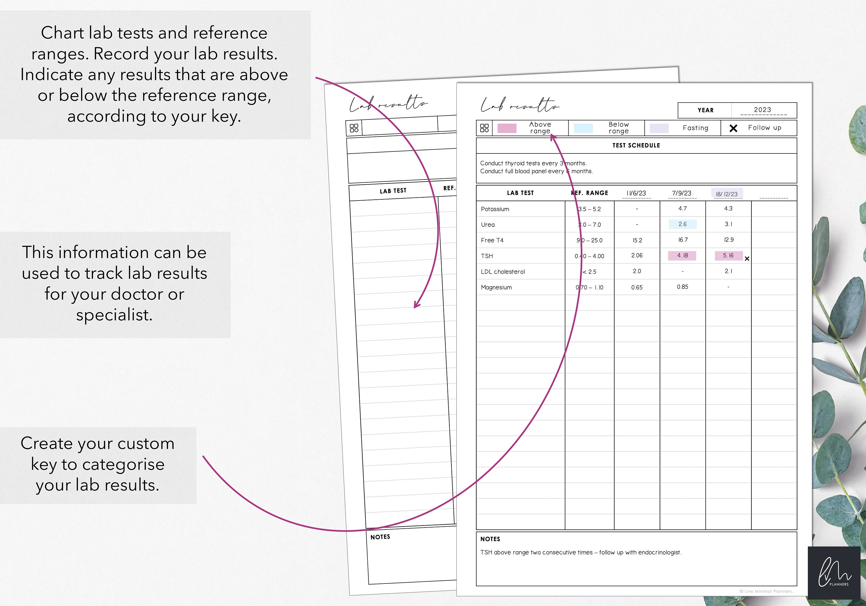 Printable and Fillable Medical Test Log or Lab Results Tracker, Chart ...