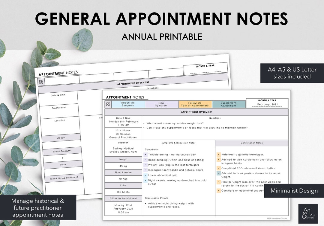 Printable Medical Appointment Notes | Manage General Appointment ...