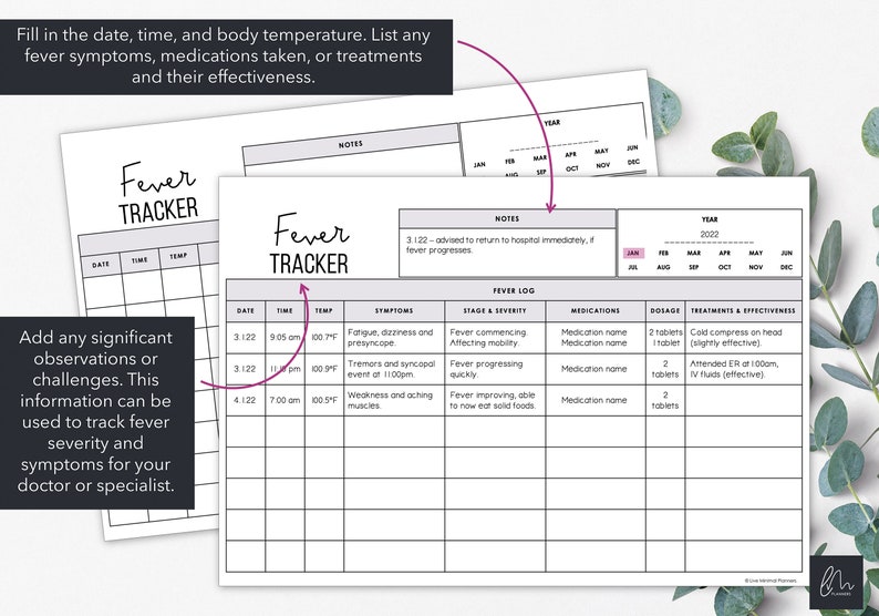 Fever Tracker | Printable Chart to Log Fever Symptoms Severity ...