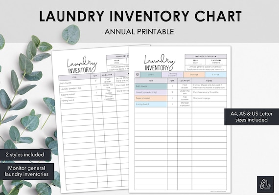Laundry Inventory Charts List Laundry Related Items in a | Etsy