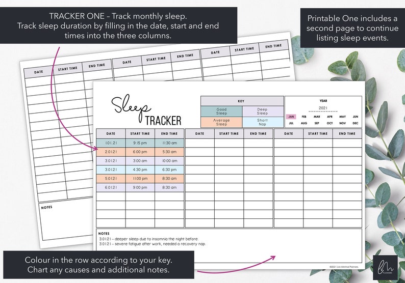 Monthly Sleep Trackers Printable Chart Sleep Times Duration - Etsy
