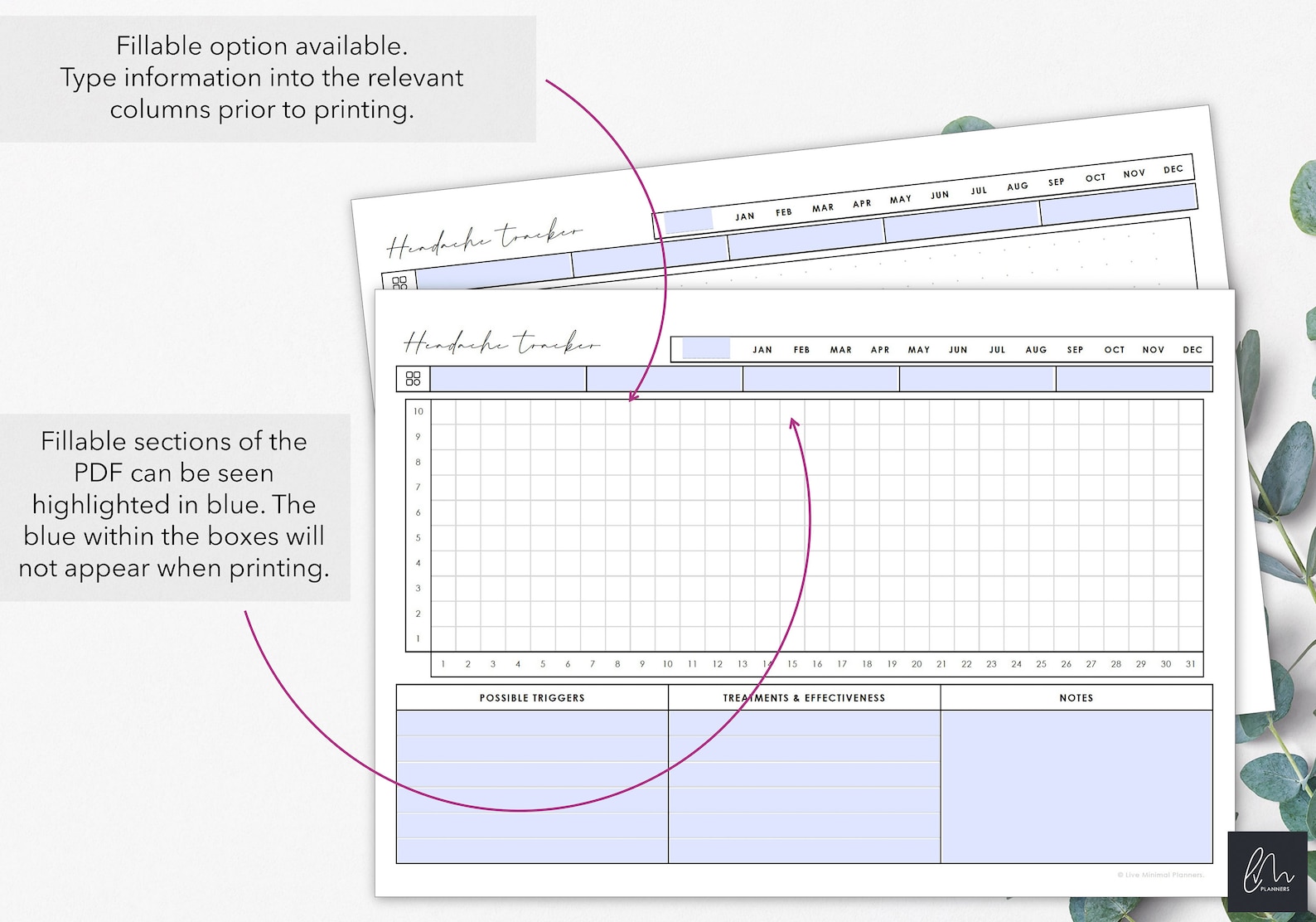 Printable and Fillable Monthly Headache Tracker | Track Daily Chronic ...