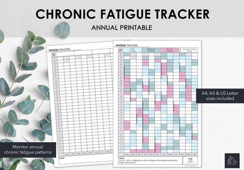 Annual Chronic Fatigue Tracker Printable | Track Yearly Days With ...
