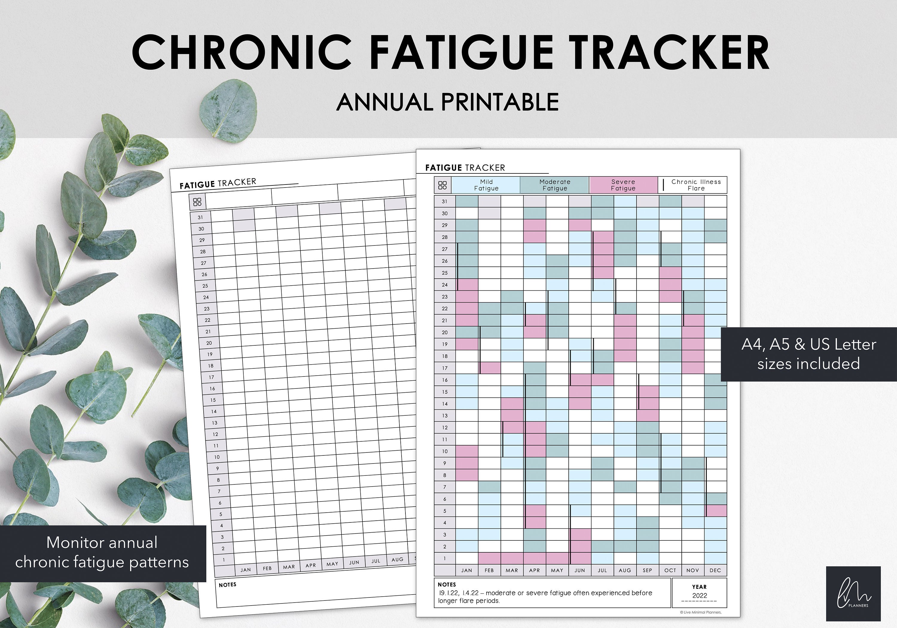 Annual Chronic Fatigue Tracker Printable Track Yearly Days - Etsy Canada