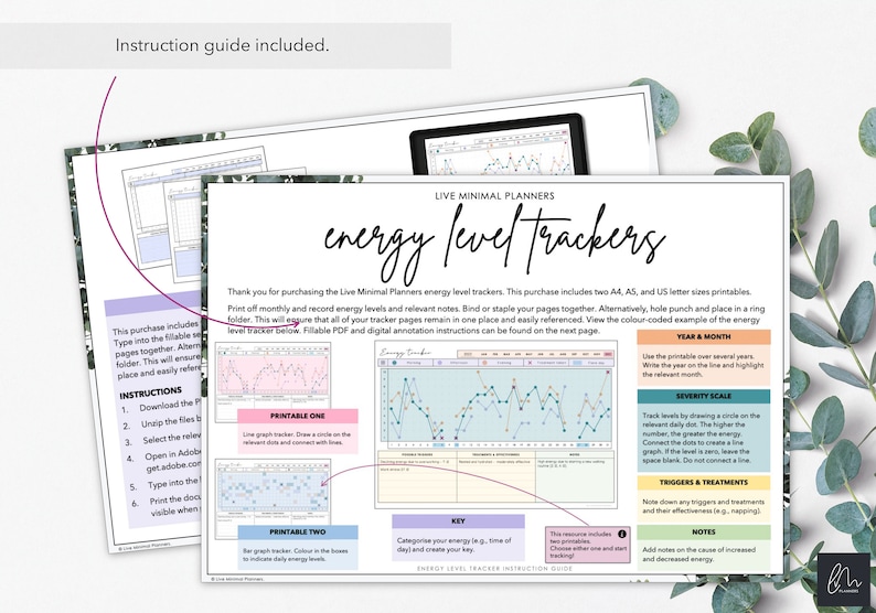 Printable and Fillable Monthly Energy Level Tracker | Track Daily ...