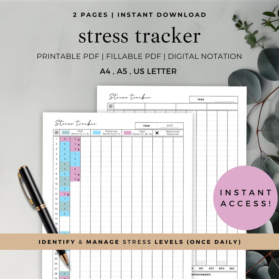 Stress Tracker Once Daily, Mood & Symptom Log for Mental Health ...