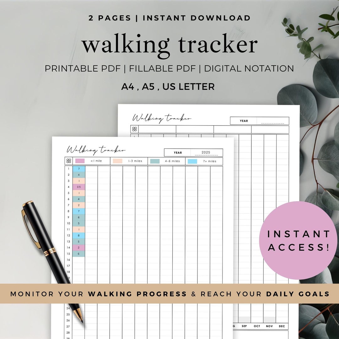 Printable and Fillable Walking Tracker, 100 Mile Challenge & Monthly ...