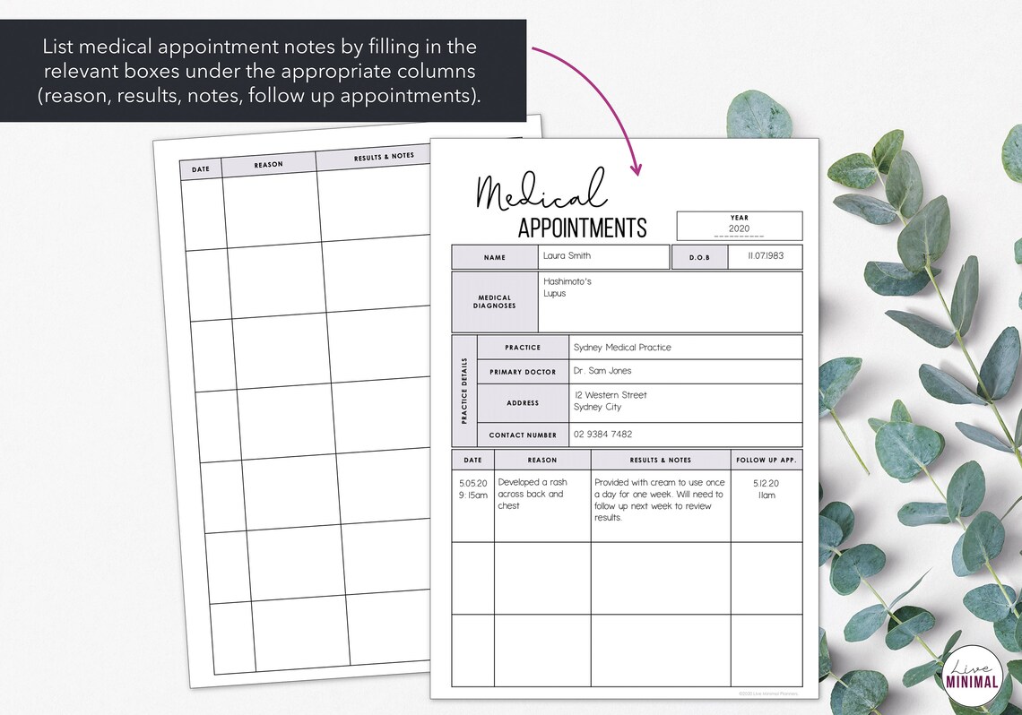 Printable Medical Appointment Chart | Printable Chart to Manage ...