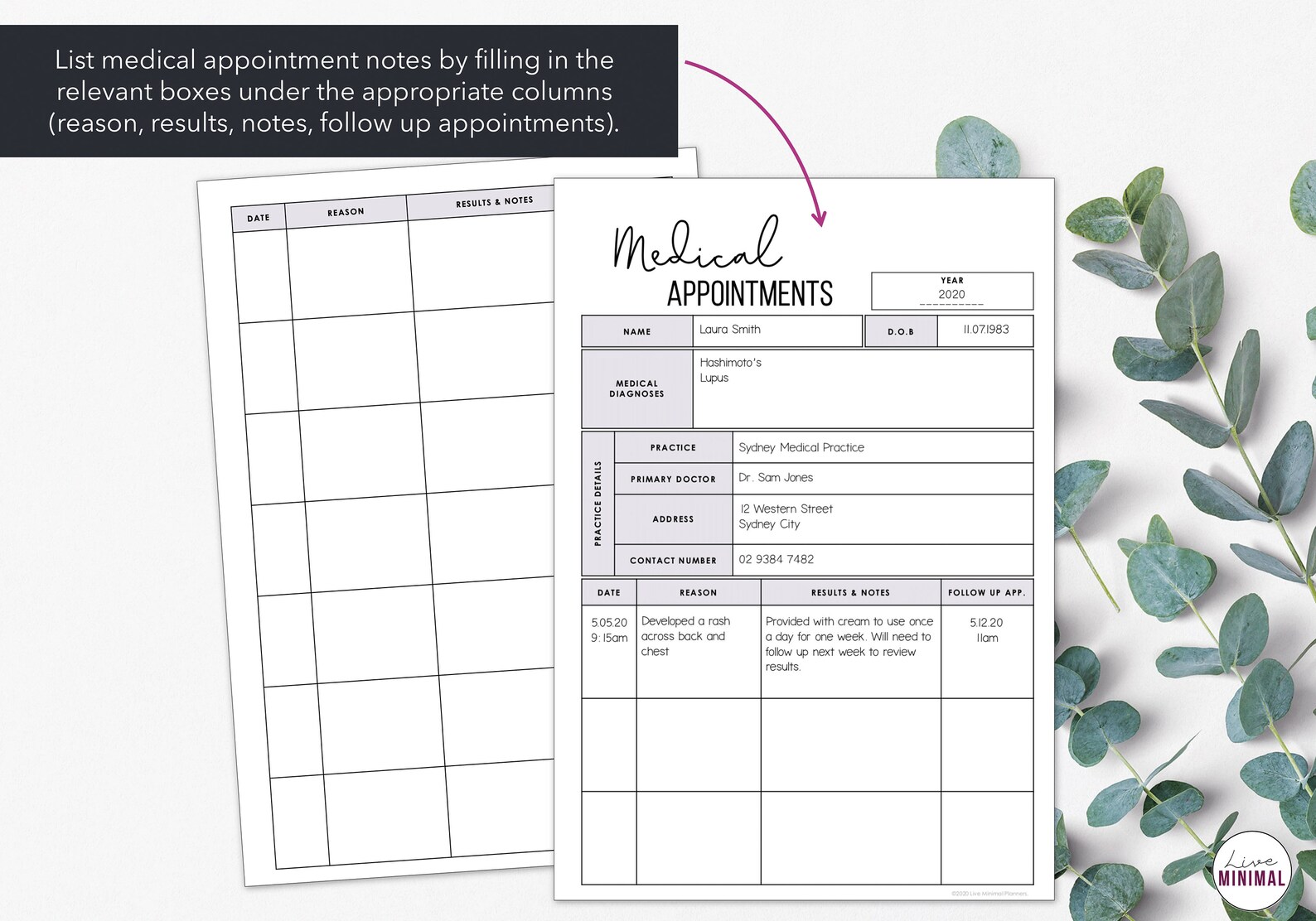 Printable Medical Appointment Chart | Printable Chart to Manage ...