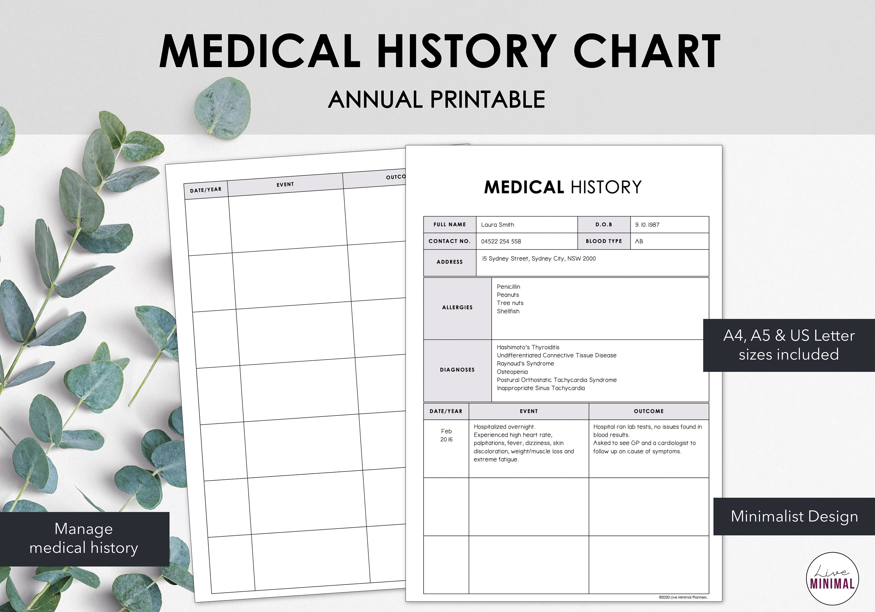 Printable Medical History Chart | Health History Printable With ...