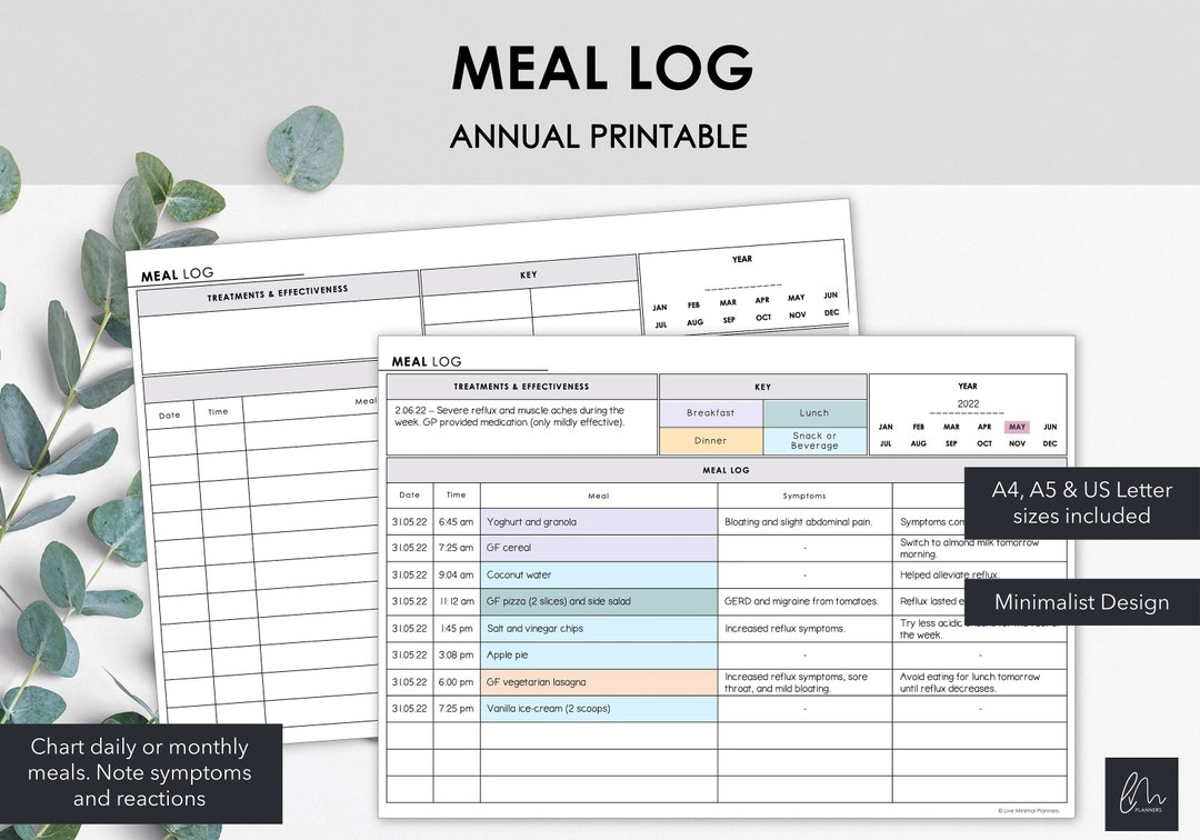 Daily Meal & Symptom Log | Track Food and Allergies | Monthly Meal ...