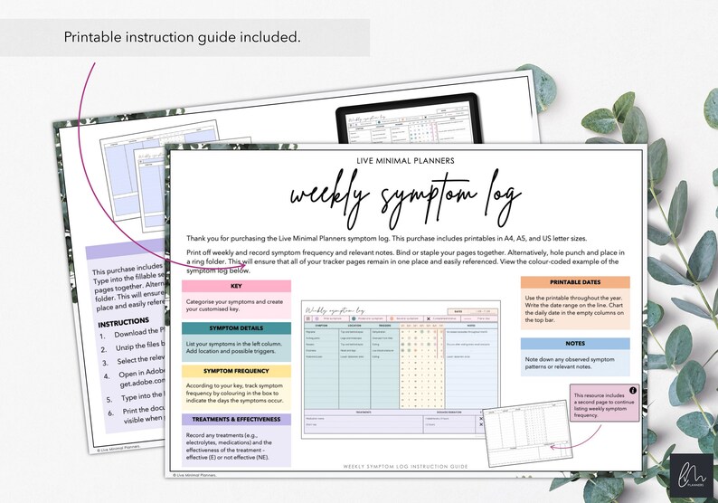 Printable and Fillable Weekly Symptom Tracker to Chart Weekly Symptom ...