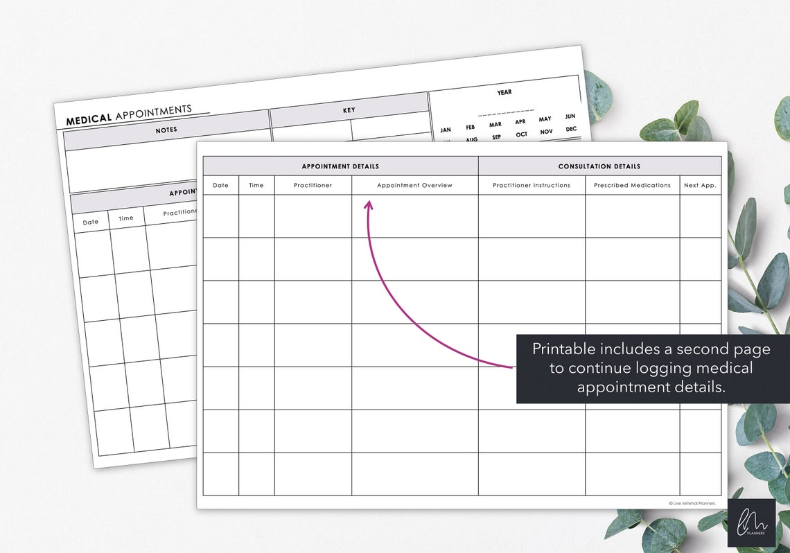 Medical Appointment Chart Printable | List Annual Medical Appointment ...