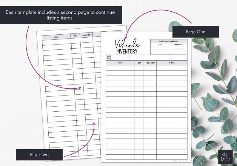 Vehicle Inventory Charts List Vehicle Related Items in a - Etsy
