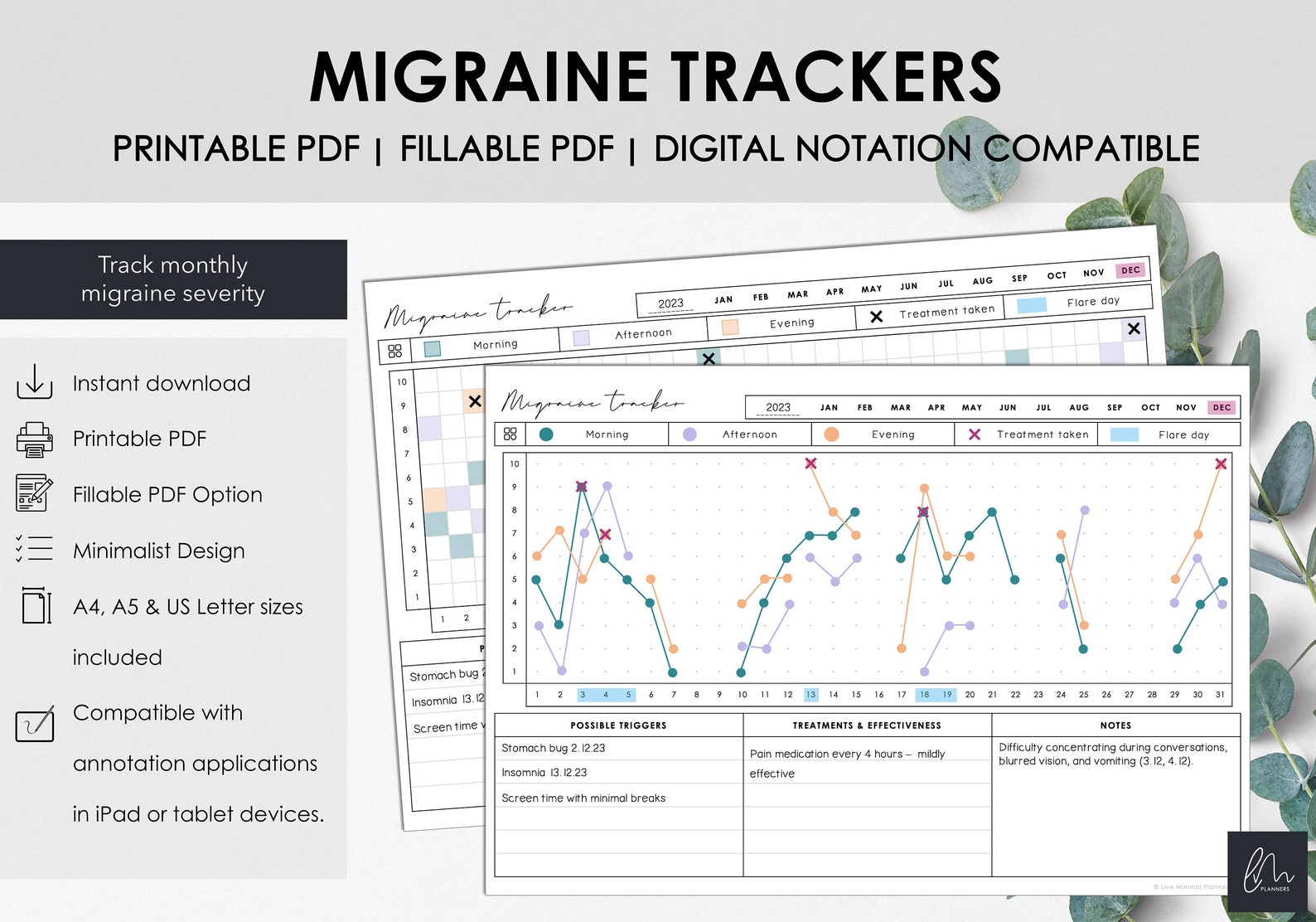 Printable and Fillable Monthly Migraine Tracker Track Daily Chronic ...