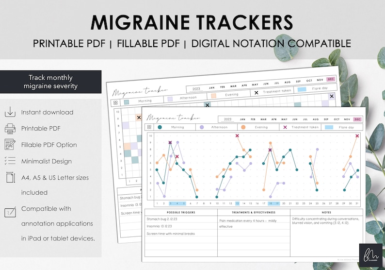 Printable and Fillable Monthly Migraine Tracker | Track Daily Chronic ...