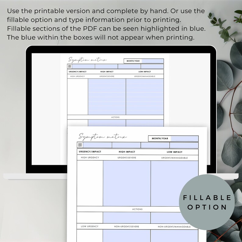 Printable and Fillable Monthly Symptom Matrix Chart to Track Symptom ...