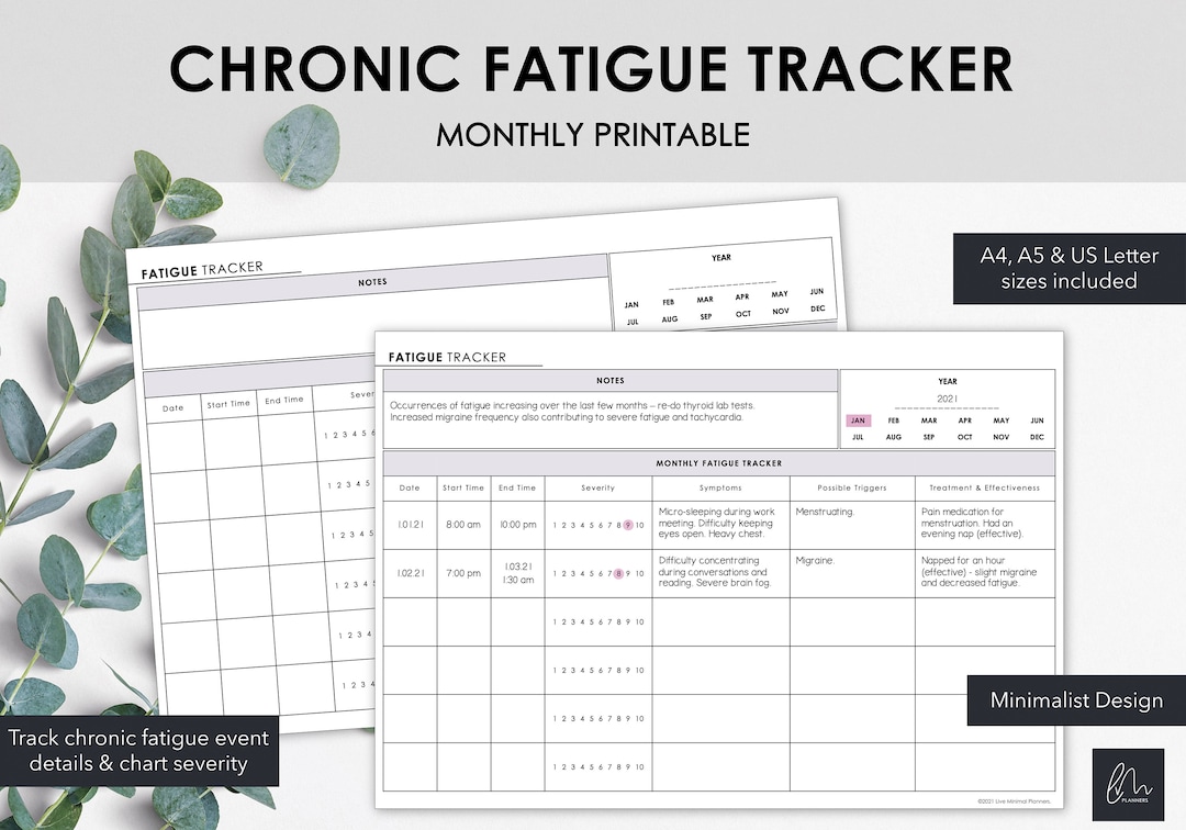 Printable Chronic Fatigue Tracker | Track Fatigue Events Symptoms ...