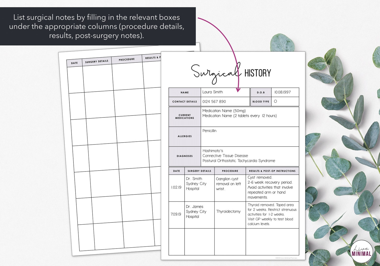 Surgical History Chart Printable | Printable Chart to Manage Historical ...