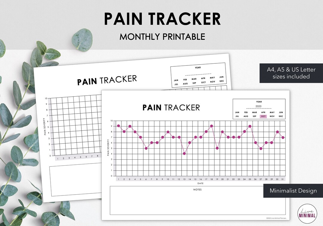 Printable Pain Tracker | Track Monthly Pain Severity | Minimalist ...