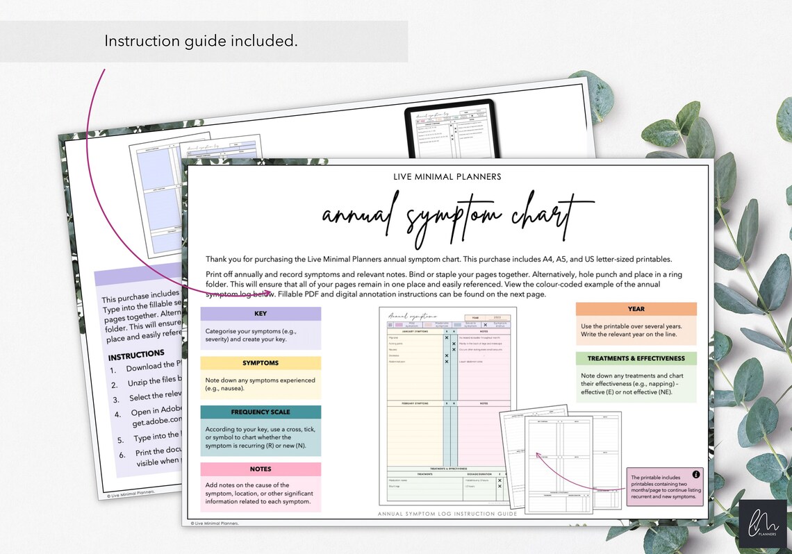 Printable and Fillable Annual Symptom Tracker to Chart Annual Symptom ...