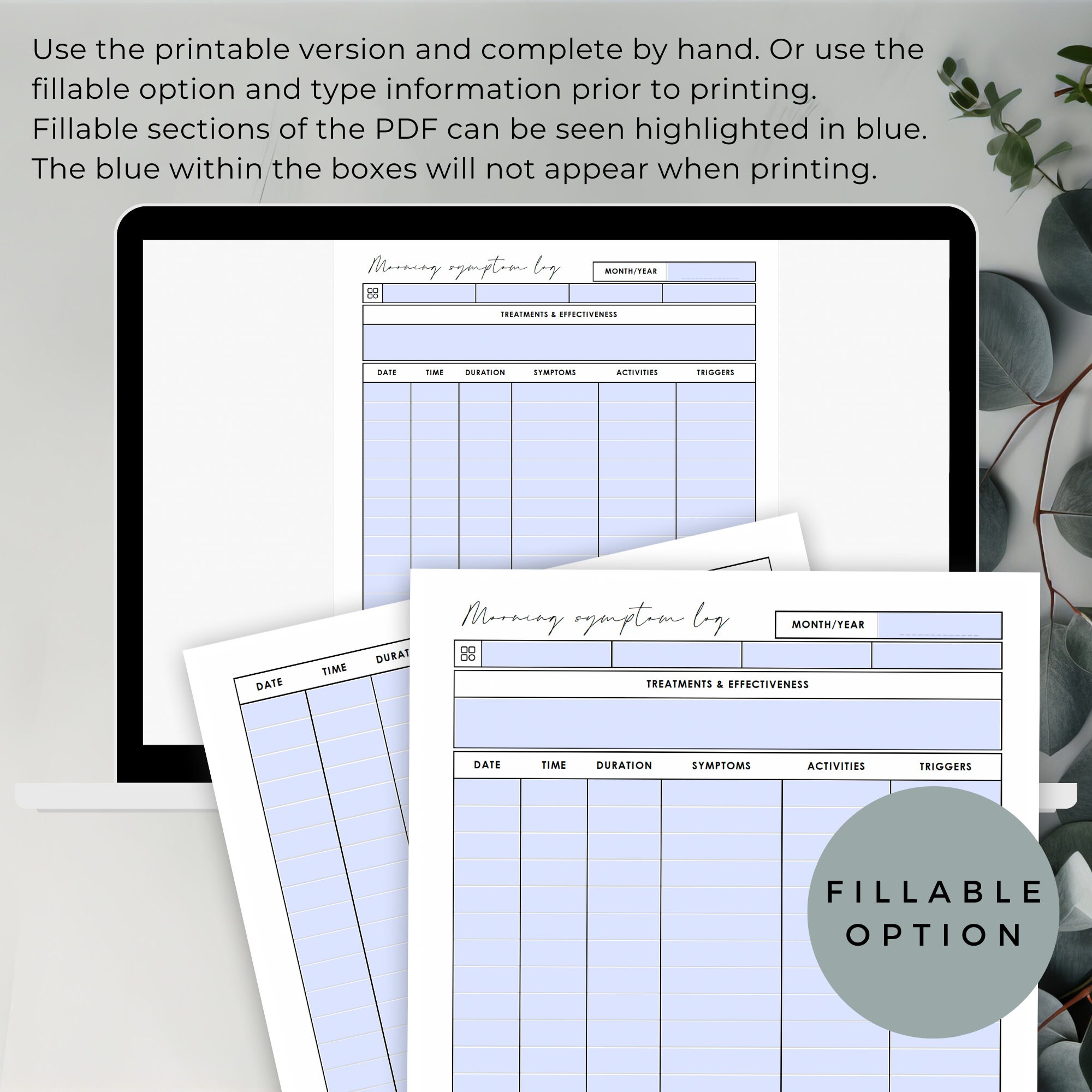 Printable and Fillable Morning Symptom Journal to Chart Morning ...