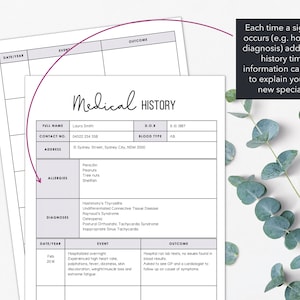 Medical History Chart Printable | Health History Printable | Medical ...