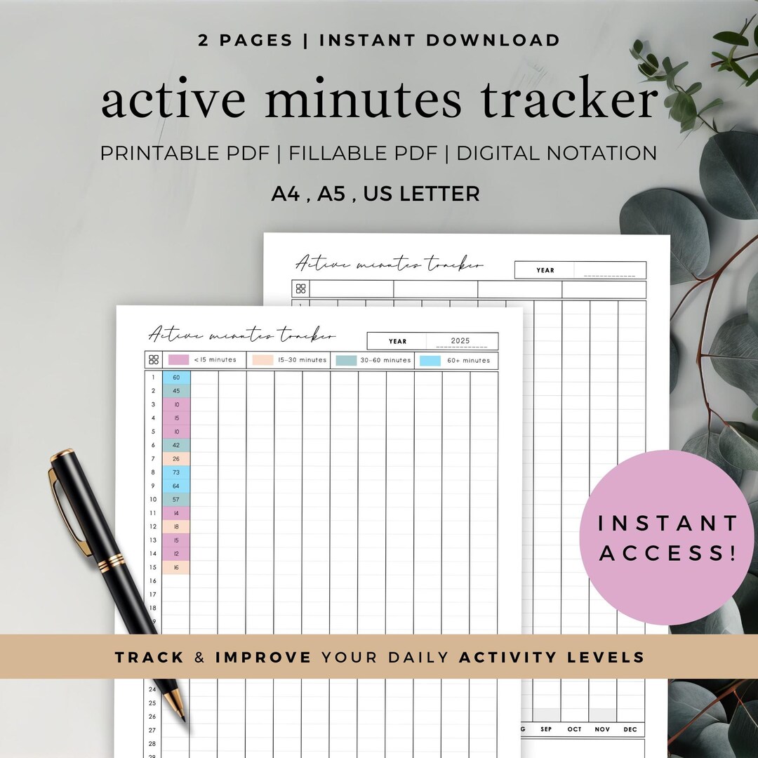 Active Minutes Tracker, Printable Fitness Tracker for Wellness ...