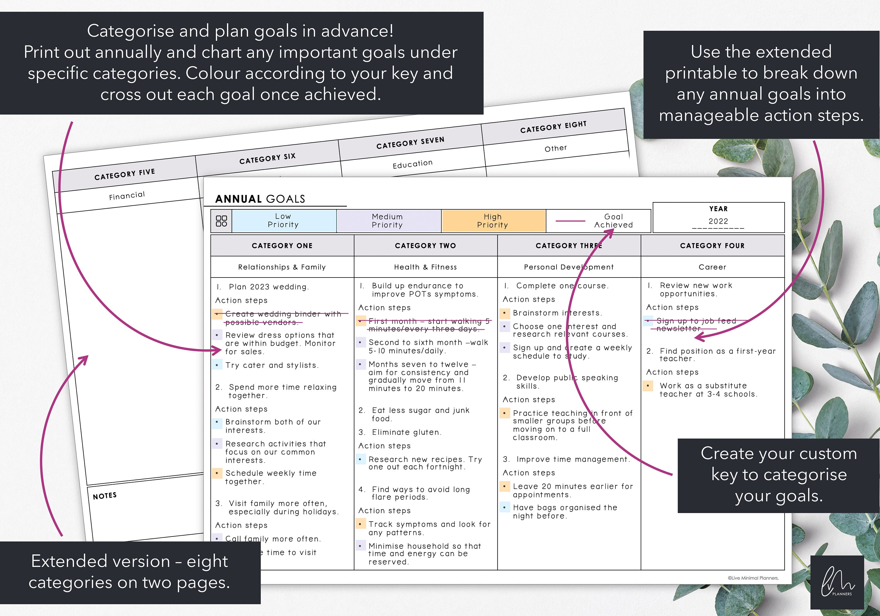 Printable Annual Goal Charts Manage Health Career Education - Etsy