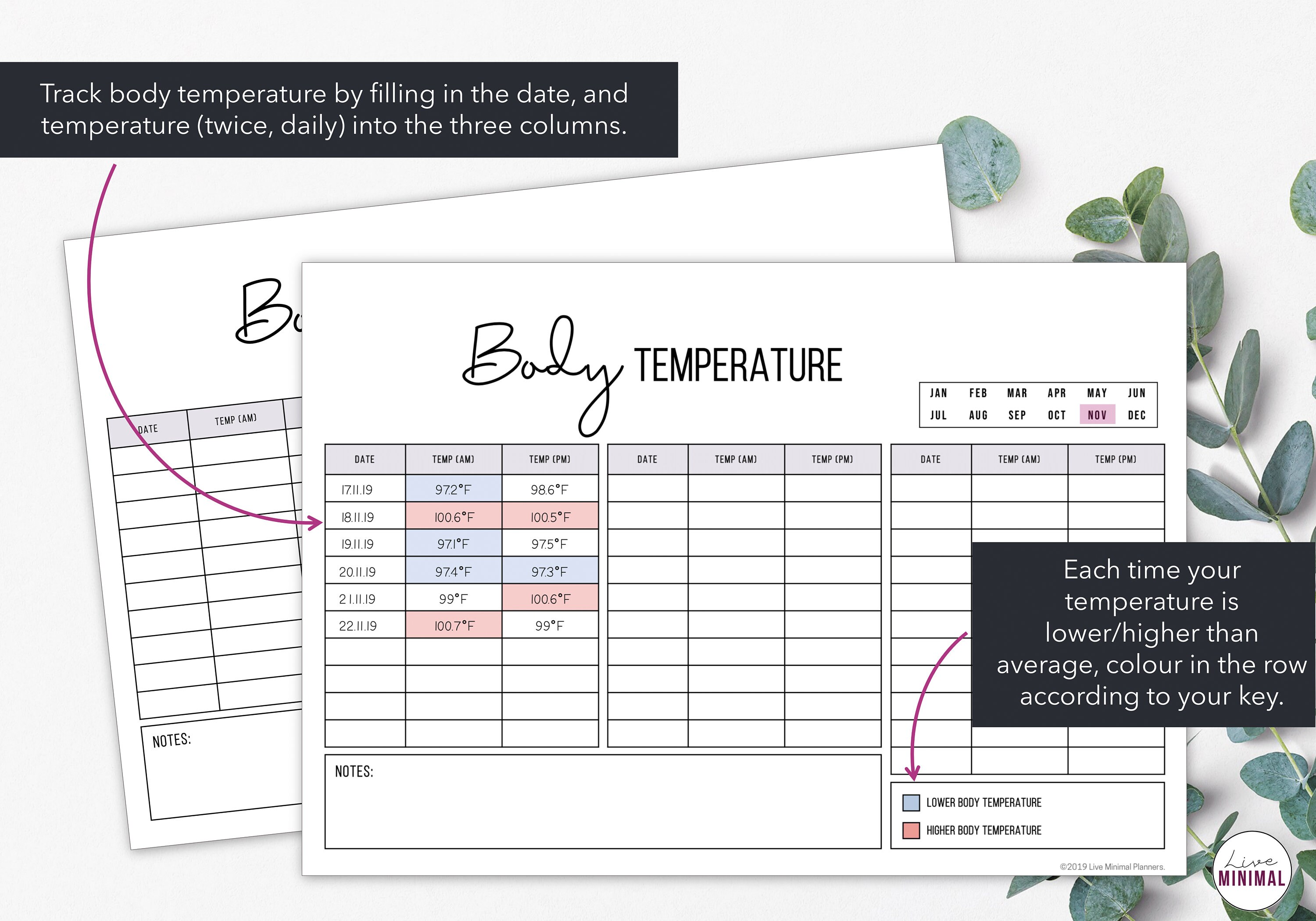 Monthly Body Temperature Tracker Printable Basal Body | Etsy