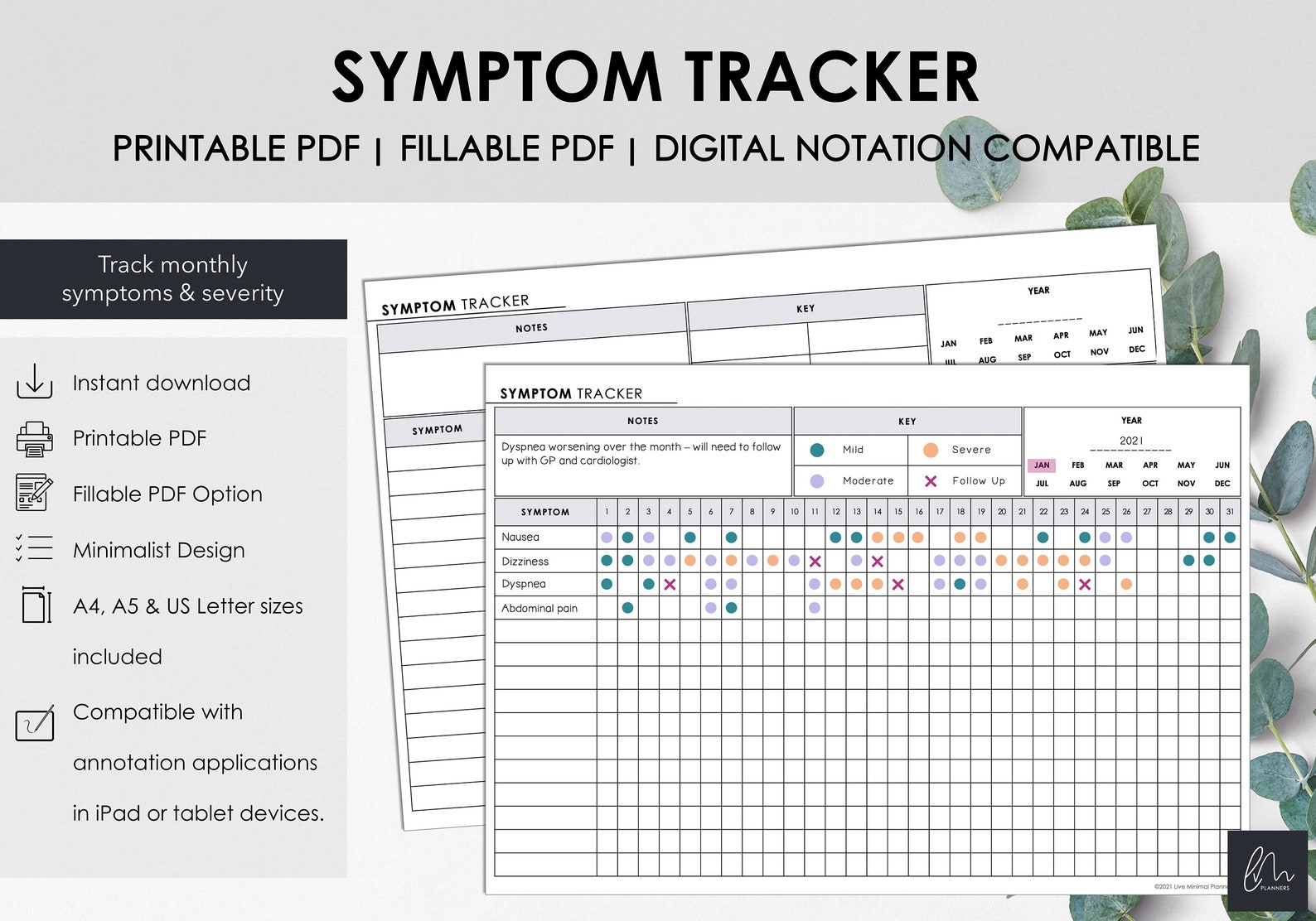 Printable and Fillable Monthly Symptom Tracker | Chart Monthly Symptom ...