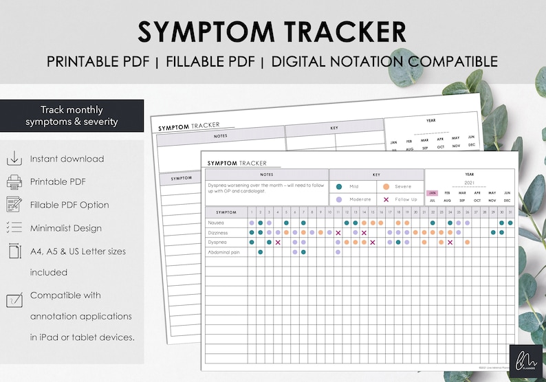 Printable and Fillable Monthly Symptom Tracker | Chart Monthly Symptom ...