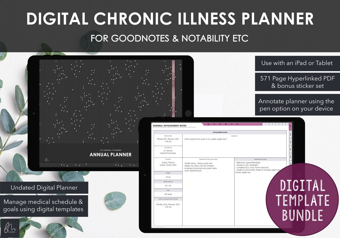 Undated Digital Chronic Illness Planner | Minimalist Dot Cover Planner ...