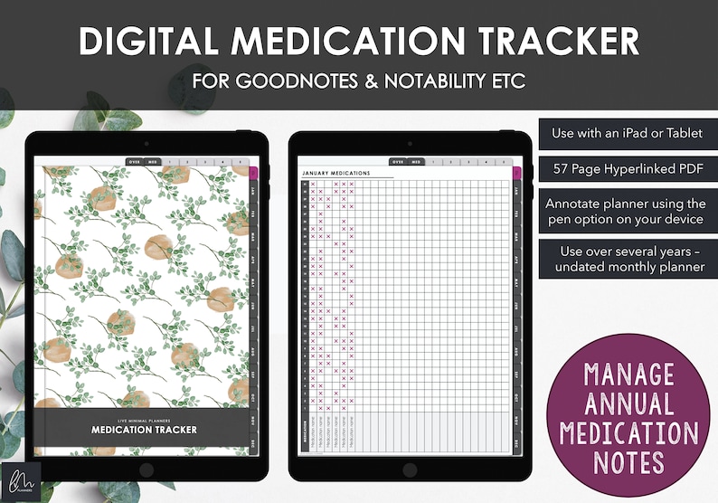 Digital Medication Tracker | Hyperlinked Annual Planner to Manage ...