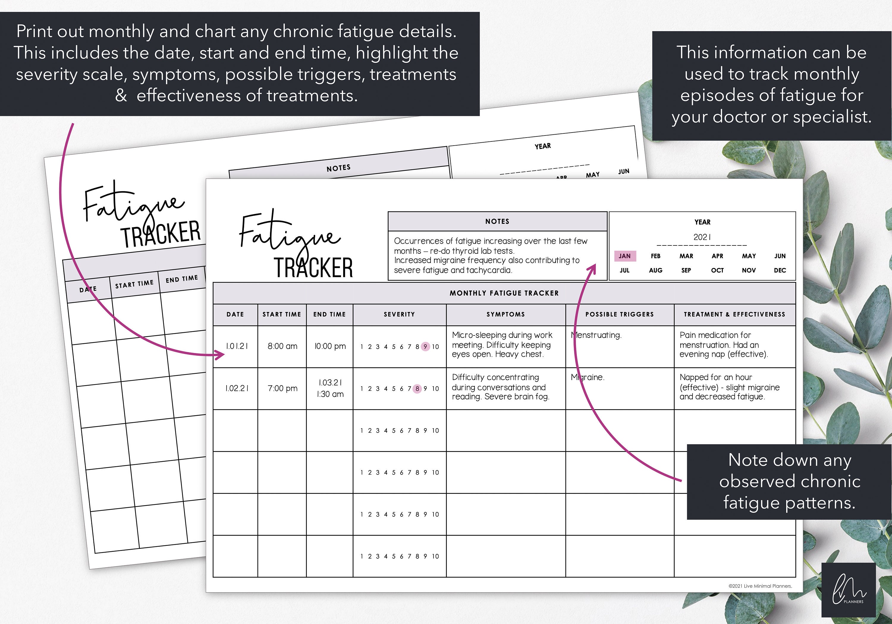 Monthly Chronic Fatigue Tracker Chart Fatigue Events | Etsy