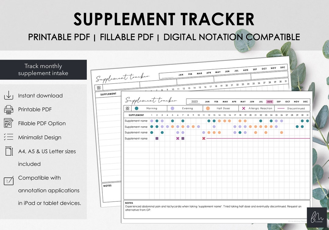 Printable and Fillable Monthly Supplement Tracker | Chart & Manage ...
