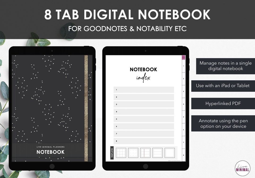 Digital Notebook | Hyperlinked With 8 Tabbed Sections | Organise ...