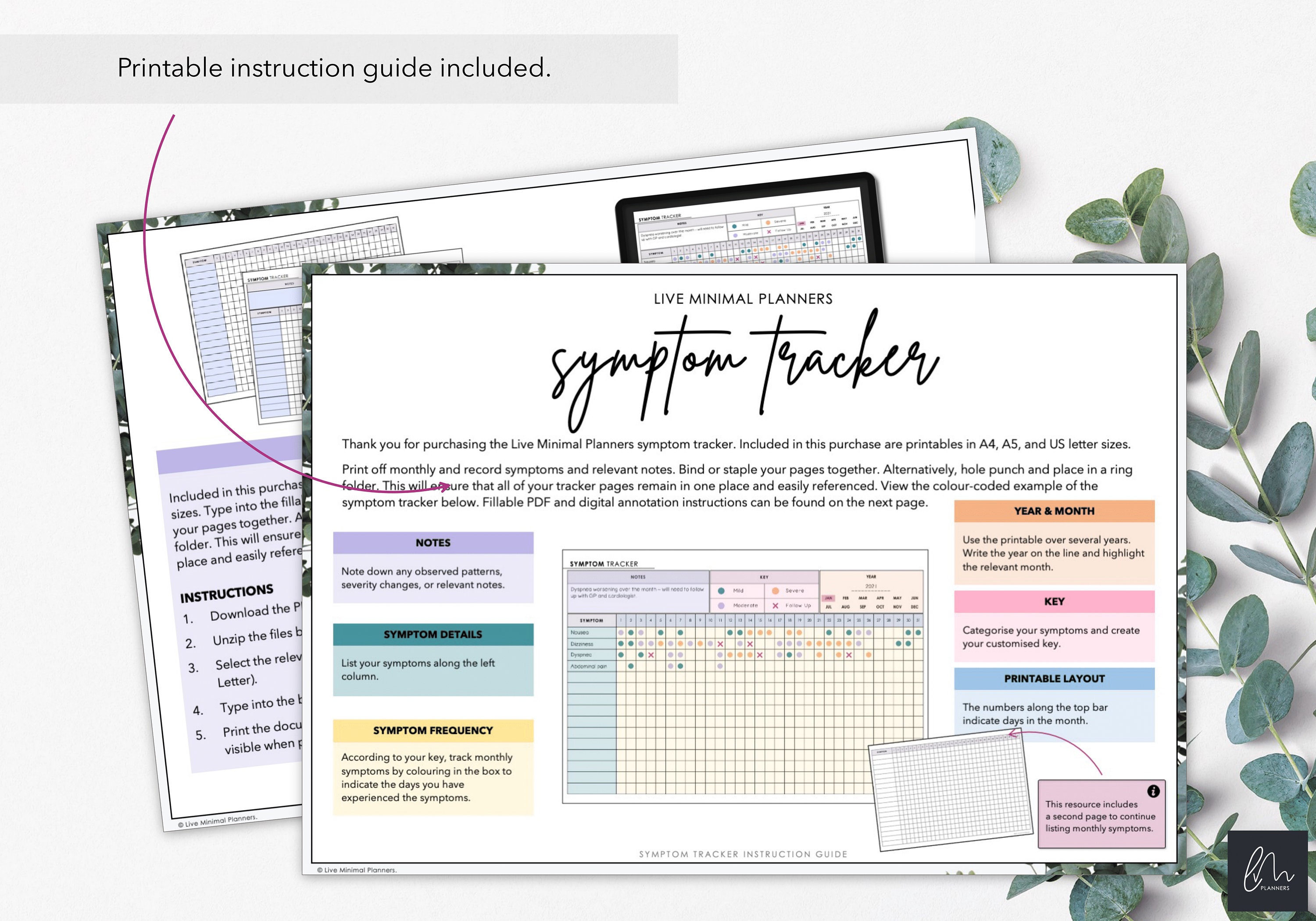 Printable and Fillable Monthly Symptom Tracker | Chart Monthly Symptom ...