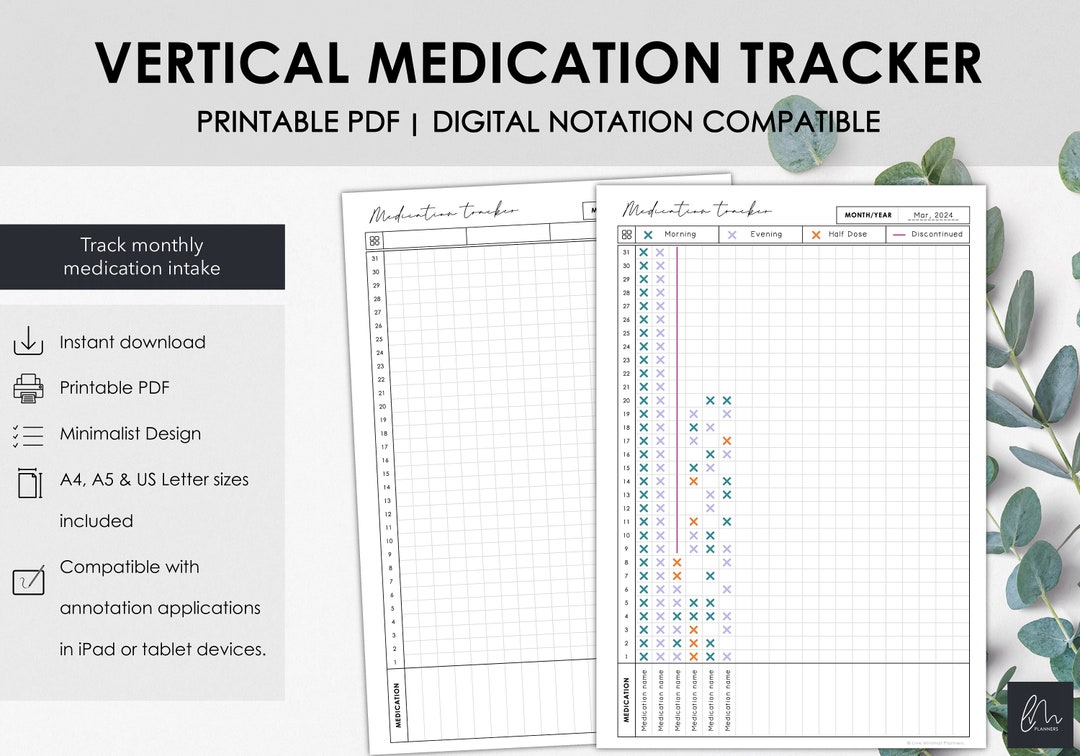 Printable Vertical Monthly Medication Tracker, Chart Monthly Medication ...