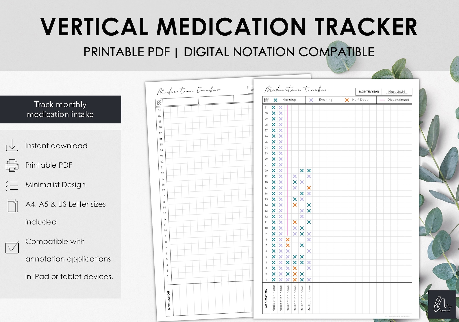 Printable Vertical Monthly Medication Tracker, Chart Monthly Medication ...