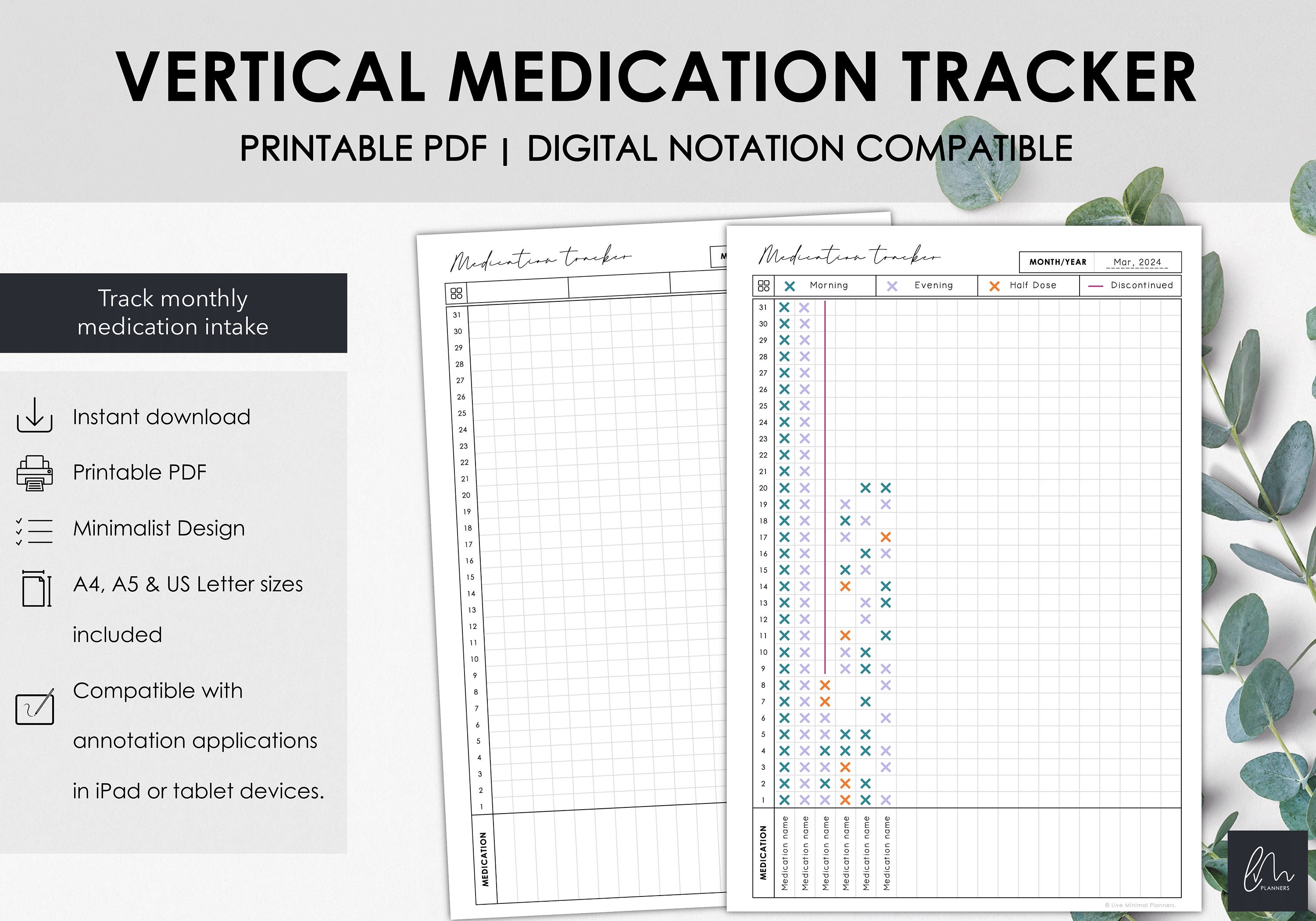 Printable Vertical Monthly Medication Tracker, Chart Monthly Medication ...