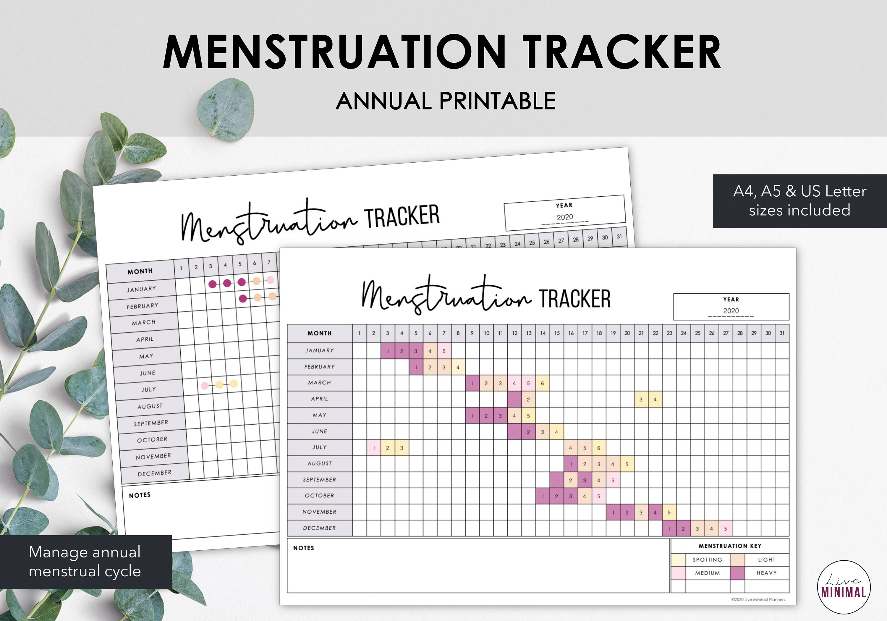 Annual Menstruation Tracker Track Monthly Menstruation | Etsy