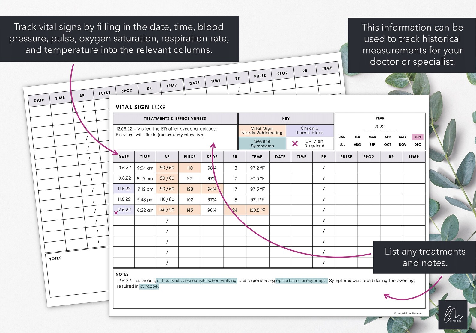Vital Sign Log | Chart Daily Vital Signs | Monitor Monthly Vital Signs ...